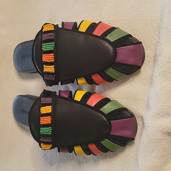 FARM Rio | Shoes | Farm Rio Black Rainbow Beaded Mule Vegan Leather ...